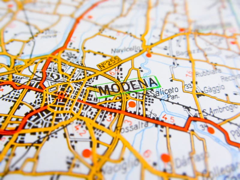 Modena City Over a Road Map ITALY Stock Photo - Image of emilia, city ...