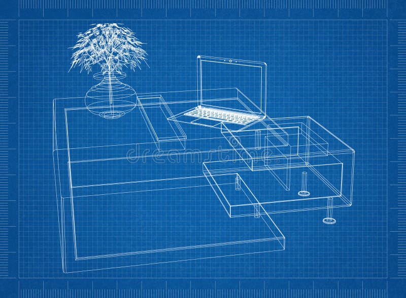 Moder Computer Table 3D Blueprint Stock Illustration - Illustration of ...