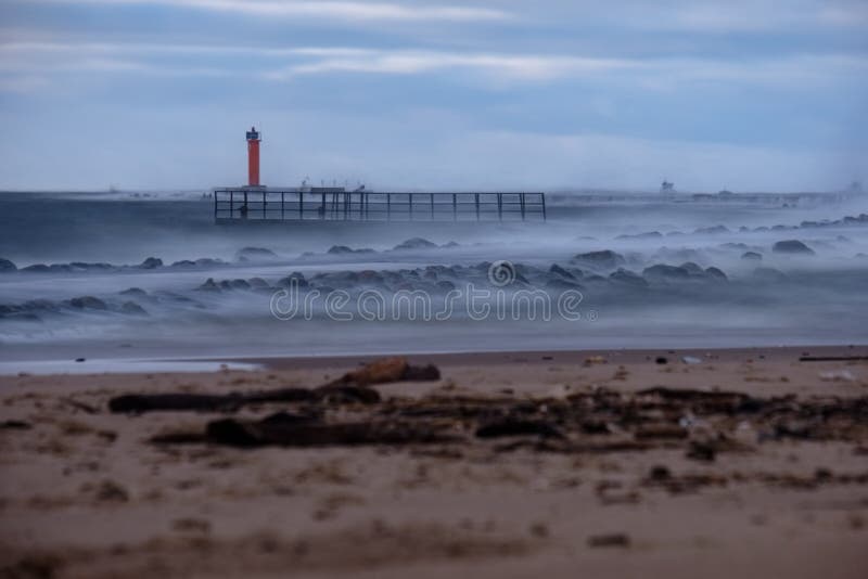 Moderate Storm in Baltic Sea Near Lighthouse Stock Image - Image of ...