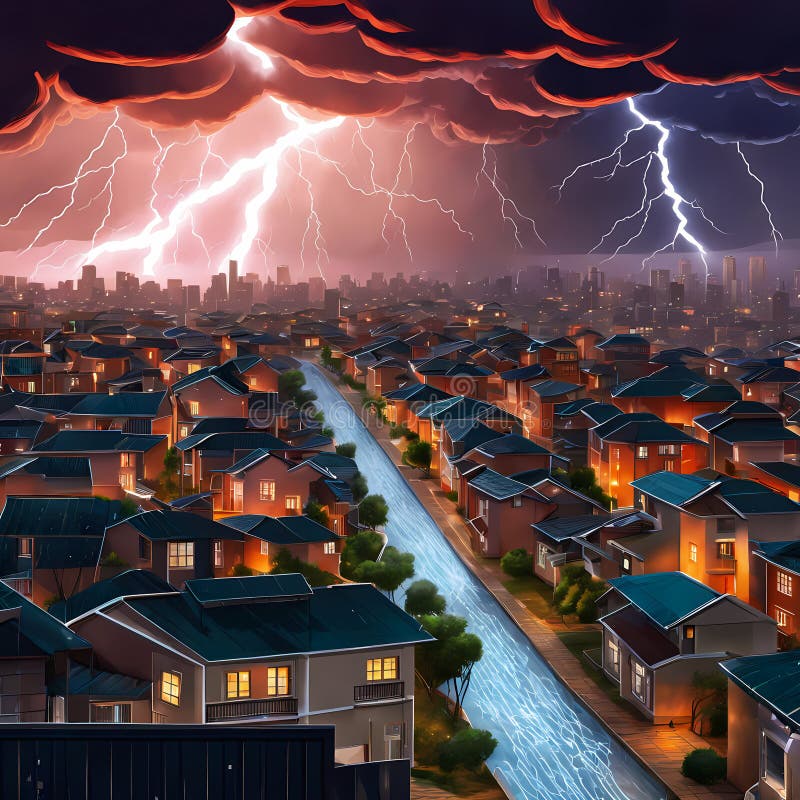 Moderate Thunderstorms with Lightning and Hail Over Futuristic Planet ...