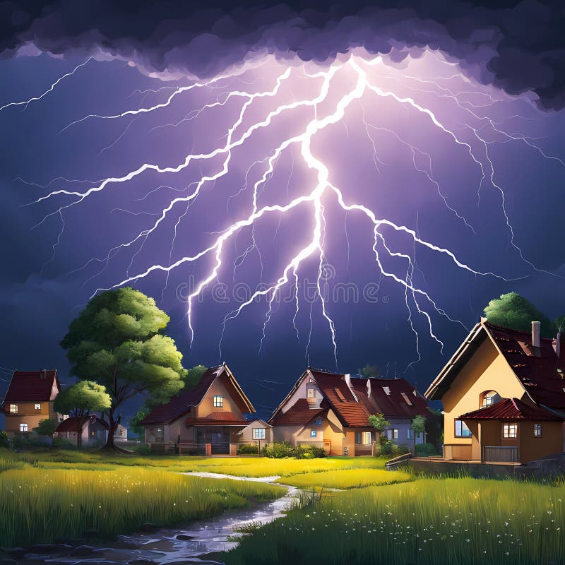 Moderate Thunderstorms with Lightning and Hail Over Futuristic Planet ...