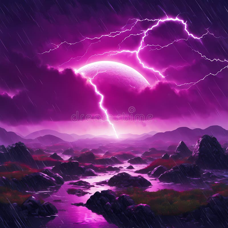 Moderate Thunderstorms with Lightning and Hail Over Futuristic Planet ...