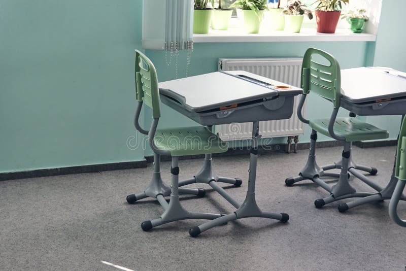 Moderd School Smart Classroom without Young Student.View of Elementary ...