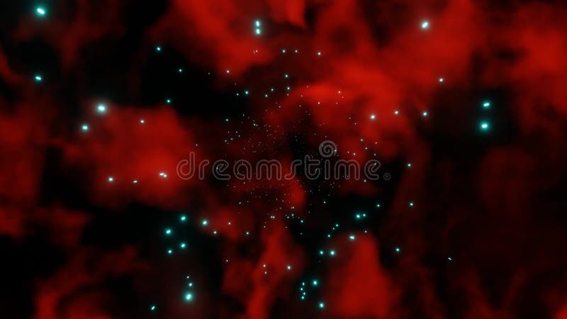 Modern Abstract Animation Flying through Red Nebula with Bright ...