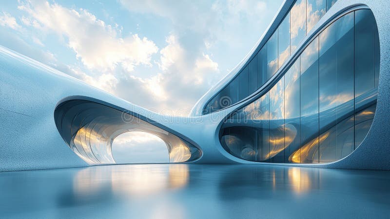Modern Abstract Architectural Forms with Sleek Glass Surfaces Reflect ...