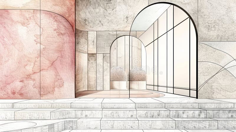 A Modern, Abstract Architectural Interior Featuring Soft Colors and ...