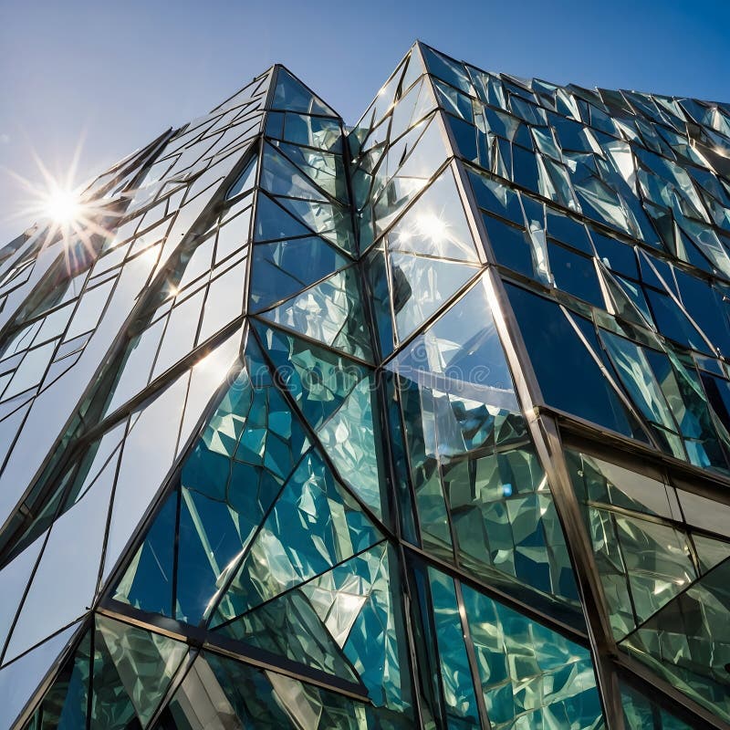 Modern Abstract Architecture: Faceted Glass Facade Reflecting the ...
