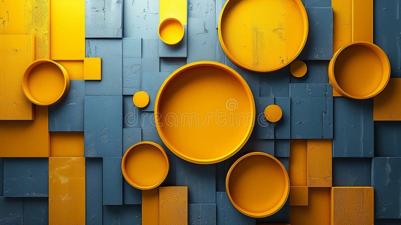 Modern Abstract Art with Blue and Yellow Geometric Shapes, Featuring ...