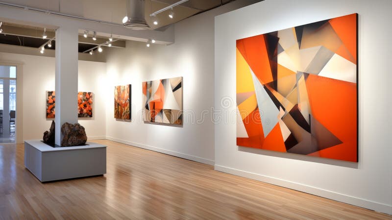 Modern Abstract Art in a Contemporary Gallery Stock Illustration ...