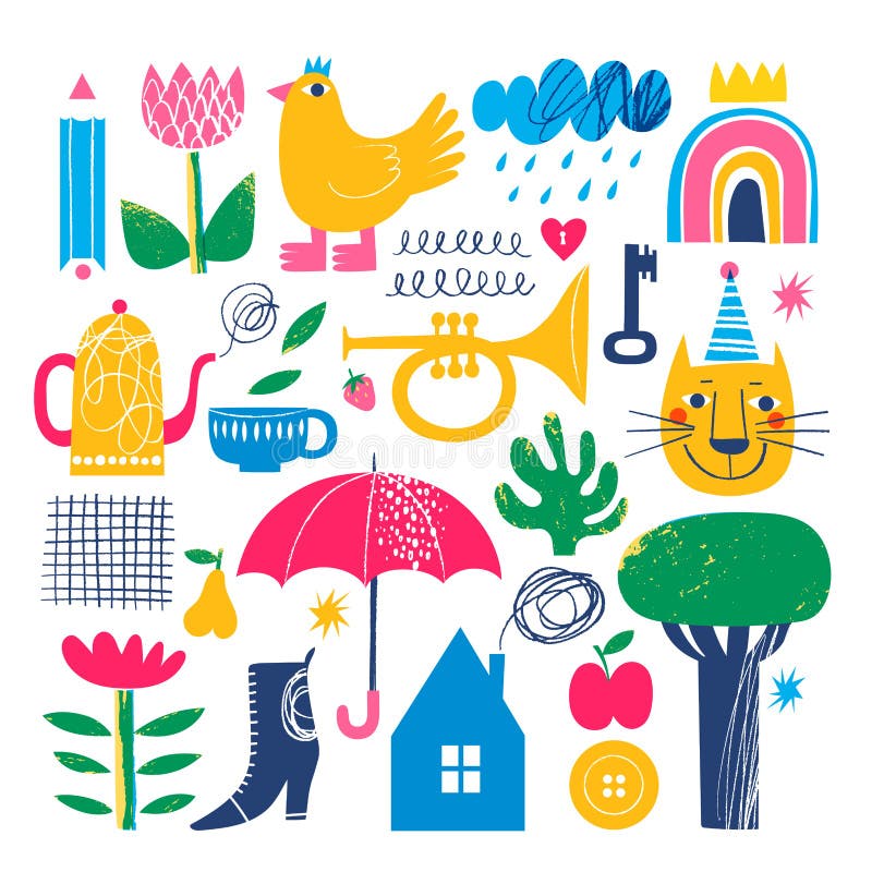 Abstract Modern Art Design with Hand Drawn Doodle Elements. Stock ...