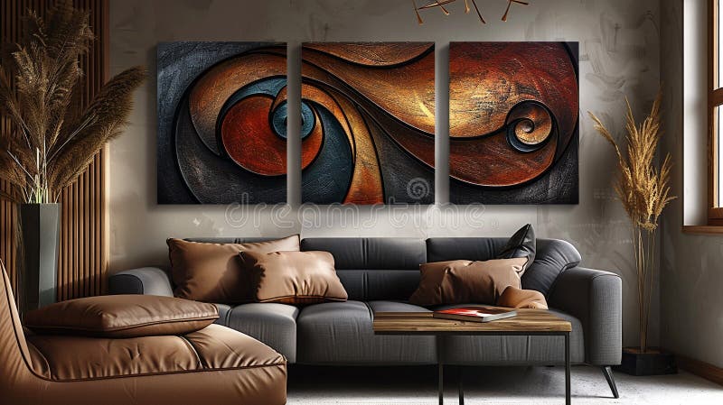 Modern Abstract Art Display in Cozy Living Room with Decorative ...