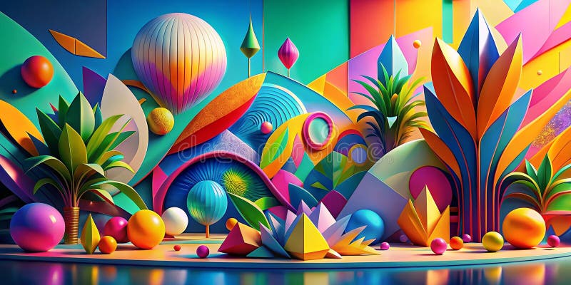 Modern Abstract Art with Overlapping Shapes in Vibrant Summer Colors ...