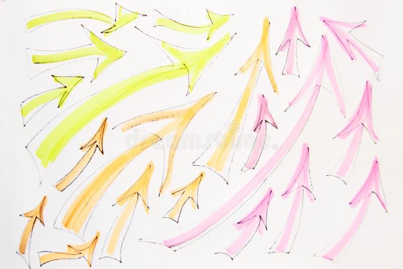 Modern Abstract Art Set of Arrows on White Background. Hand Drawing of ...