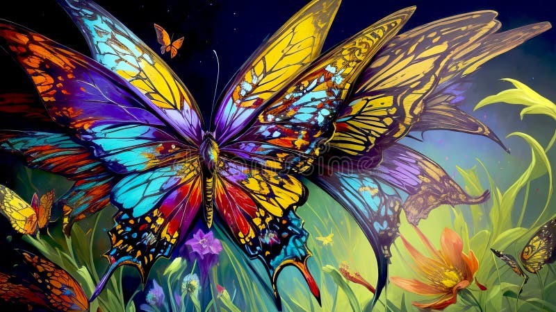 Modern Abstract Art Using a Vibrant Butterfly and Flower Effect ...