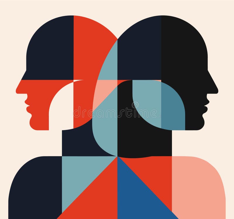 Modern Abstract Artwork of the Men Faces in Geometric Shapes Flat ...