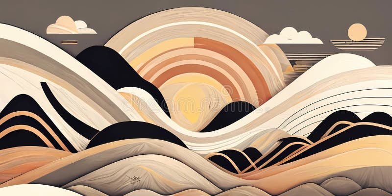 Modern Abstract Background. Abstract Landscape with Mountains and Sun ...