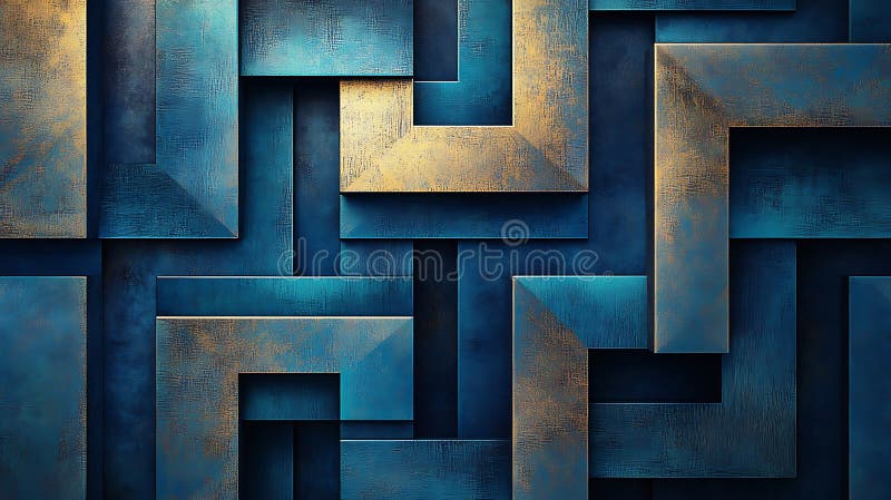 Abstract Blue and Gold Geometric Shapes Overlapping Creating a Three ...