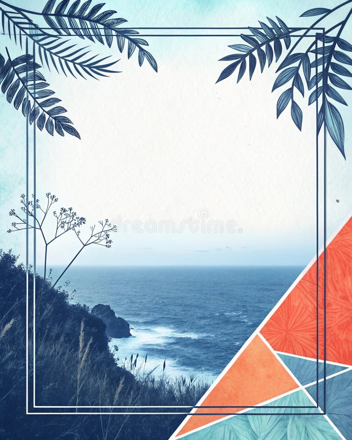 Modern Abstract Border Design with Paper Texture and Oceanic Sunset ...