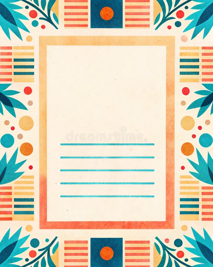 Modern Abstract Border Design with Paper Texture and Tropical Sunrise ...