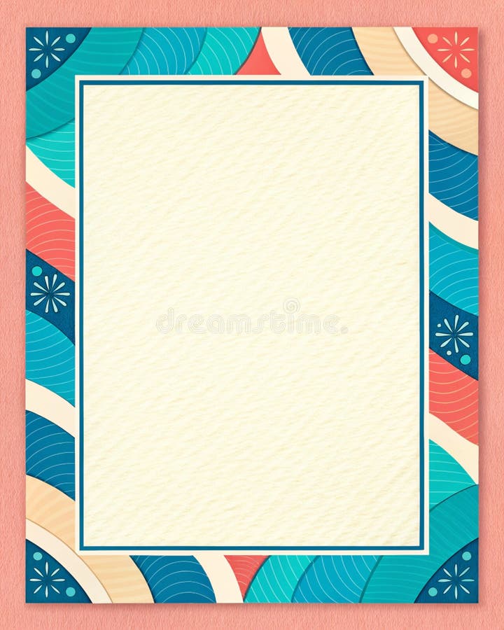 Modern Abstract Border Design with Paper Texture and Tropical Sunrise ...