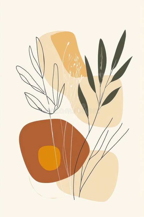 Modern Abstract Botanical Art with Earthy Tones and Leafy Shapes. Stock ...