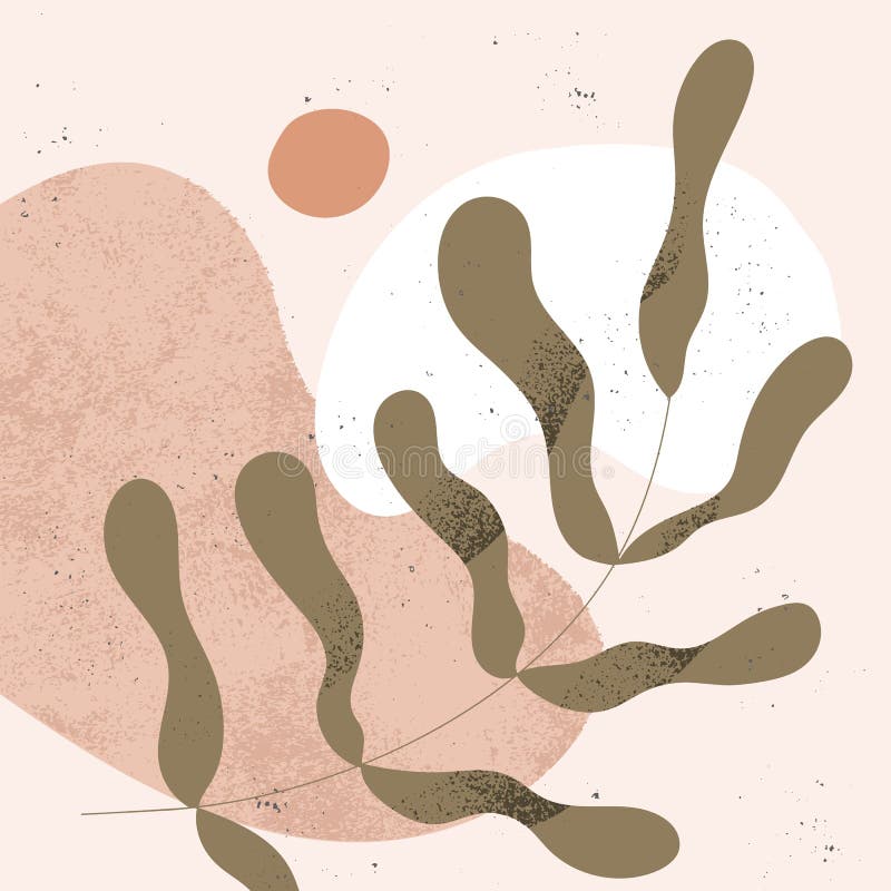 Modern Abstract Card with Leaf and Geometric Shapes. Minimal Design ...