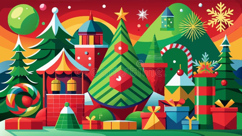 Modern and Abstract Christmas Scene Background with Red and Green ...