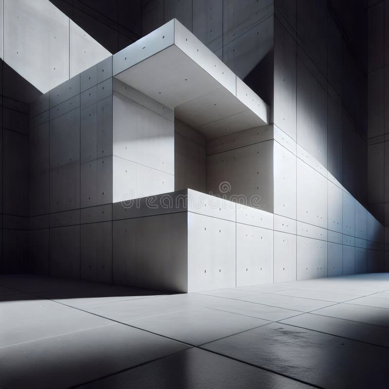 A Modern, Abstract Concrete Structure with Geometric Shapes, a ...