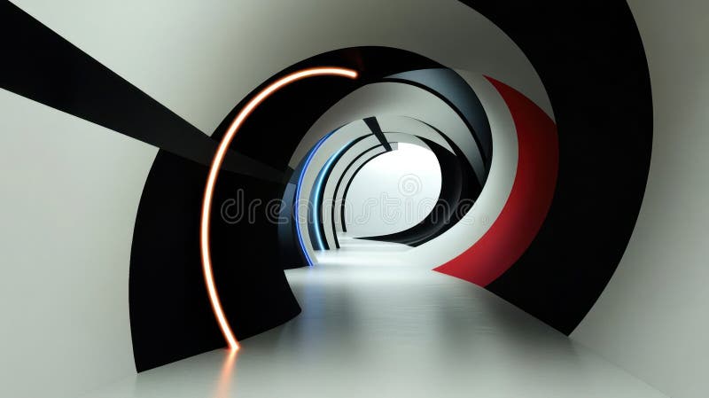 A Modern, Abstract Corridor Featuring Dynamic Shapes and Vibrant Colors ...