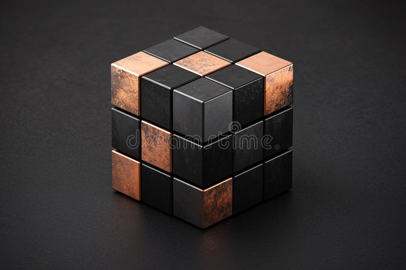 Modern Abstract Cube Composed of Black and Copper Blocks Showcasing ...