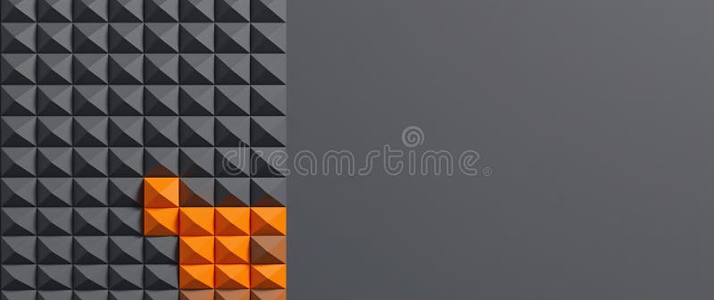 Modern Abstract Dark Gray Geometric Squares Wall Panels Pattern with Bright Orange Element ...