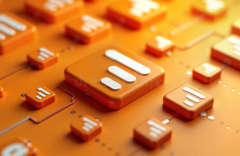 Modern Abstract Design with Orange Tech Icons. Connected Orange Icons ...