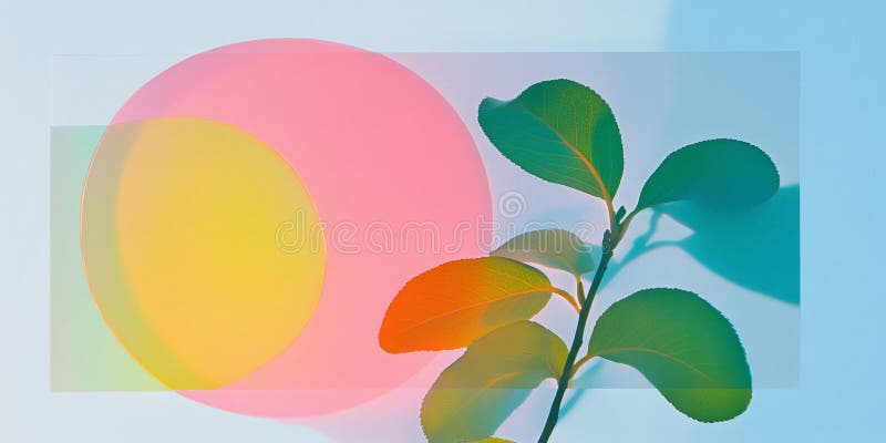 Modern Abstract Design with Overlapping Translucent Shapes and Leaf ...