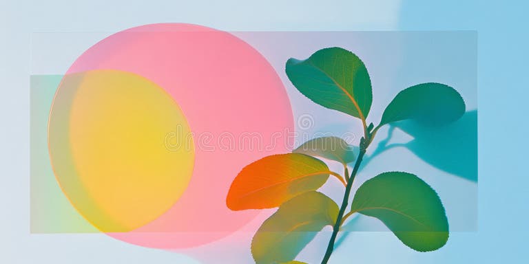 Modern Abstract Design with Overlapping Translucent Shapes and Leaf ...