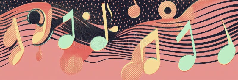 Modern Abstract Design of Pastel Music Notes in Motion Stock ...