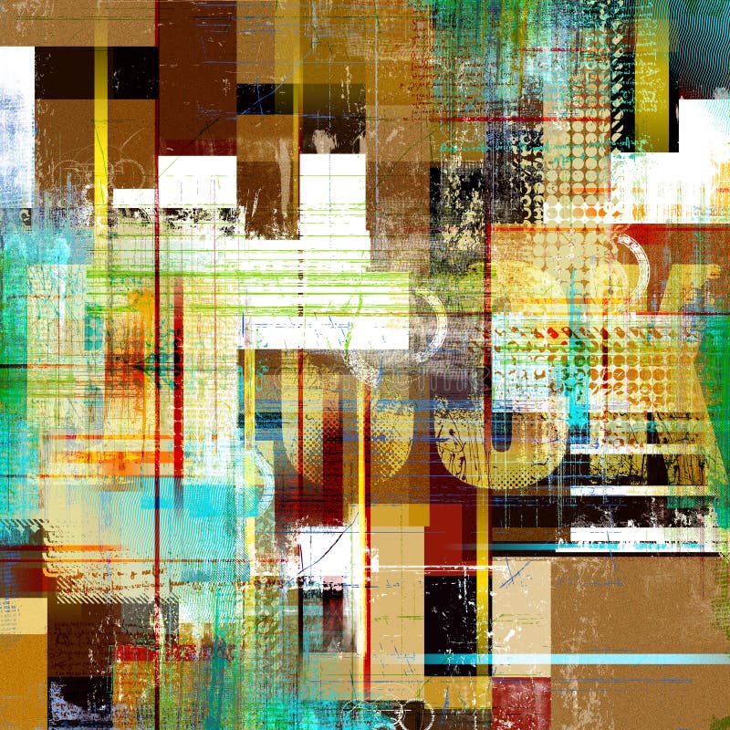 Modern Abstract Digital Artwork with Colorful Shapes and Elements Stock ...