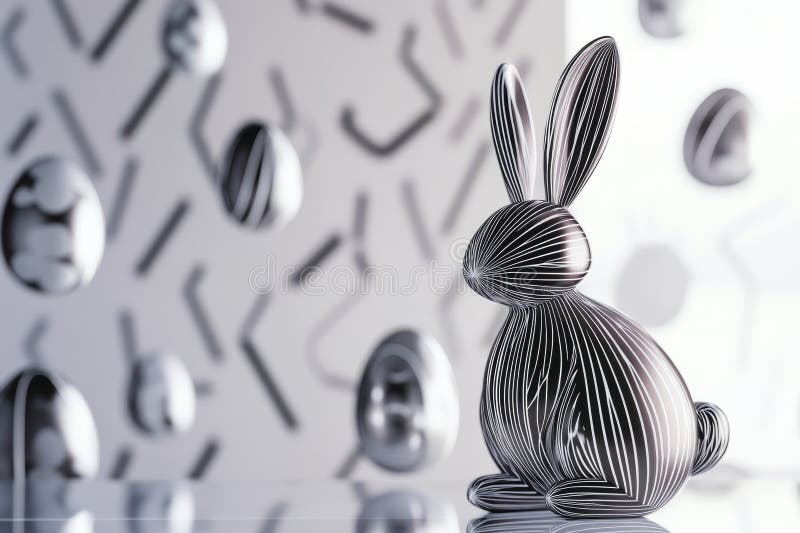 A Modern, Abstract Easter Bunny Made of Sleek Metallic Lines, Standing ...