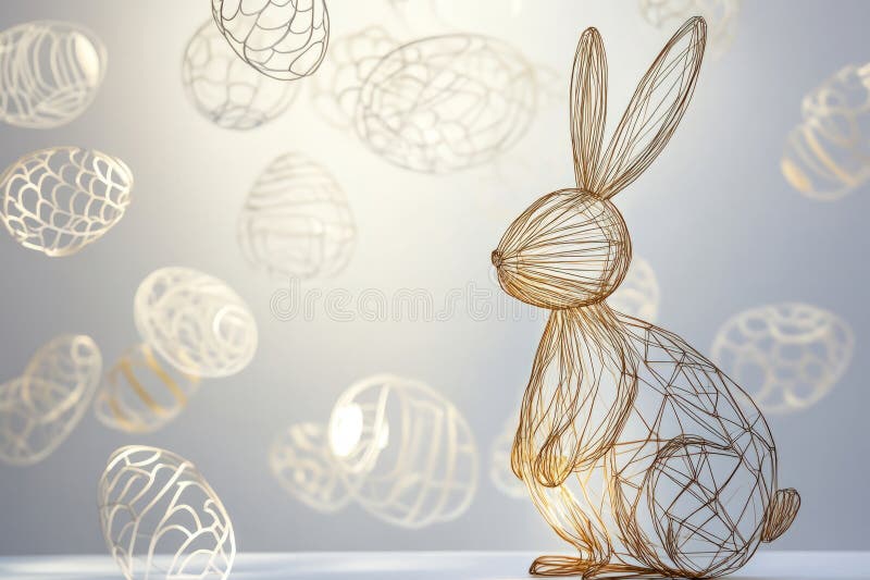 A Modern, Abstract Easter Bunny Made of Sleek Metallic Lines, Standing ...