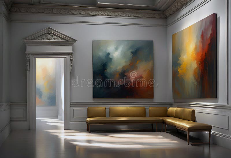 Abstract Expressionist Paintings Hanging in Frames in an Art Gallery ...
