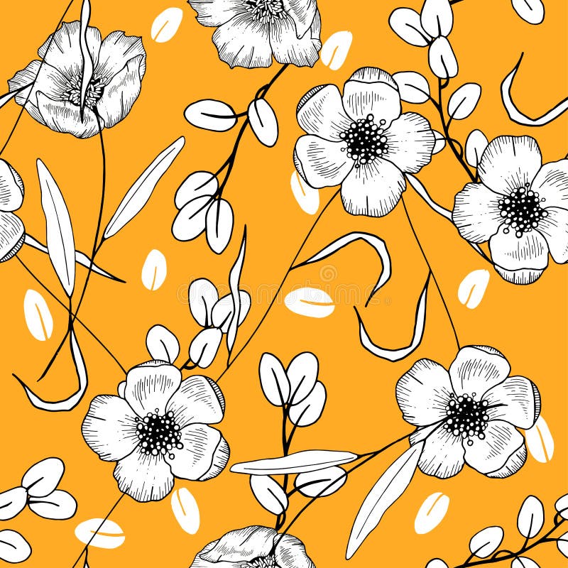 Modern Abstract Floral Illustration on Light Yellow Backdrop. Flower ...