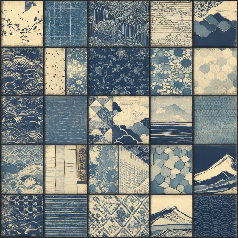 Japanese Style Traditional Floral Fabric Patchwork Wallpaper Stock ...