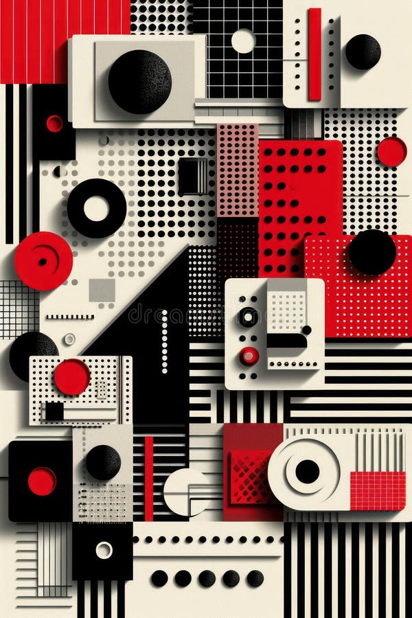 Modern Abstract Geometric Design Featuring a Bold Red, Black, and White ...