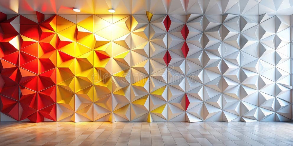 Modern Abstract Geometric Wall Paneling with Yellow, Red, and White ...