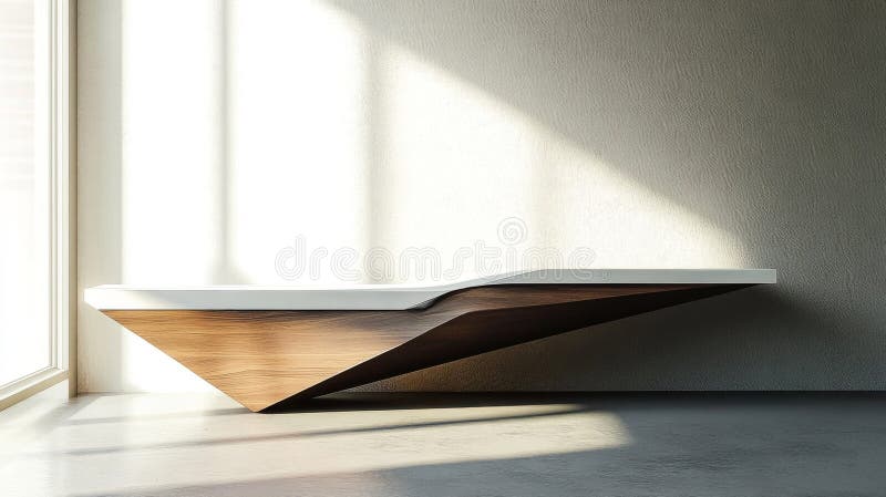 Modern Abstract Geometric Wood and White Bench Stock Illustration ...