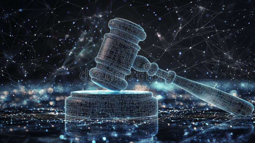 A Modern Abstract Hammer Judge on a Blue Background in the Form of ...