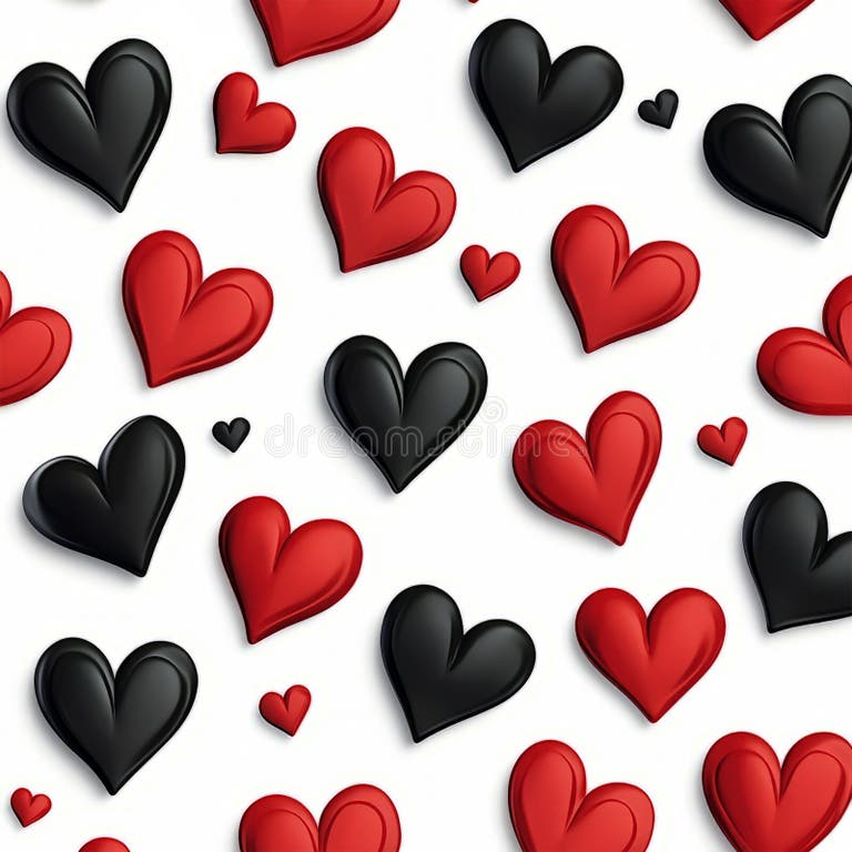 Modern Abstract Heart Patterns in Various Sizes, Bold Red and Black ...