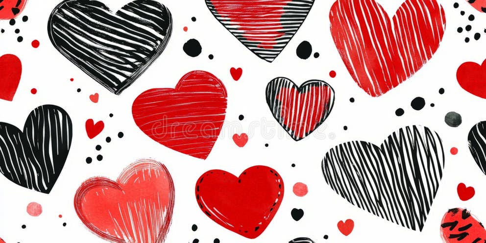 Modern Abstract Heart Patterns in Various Sizes, Bold Red and Black ...