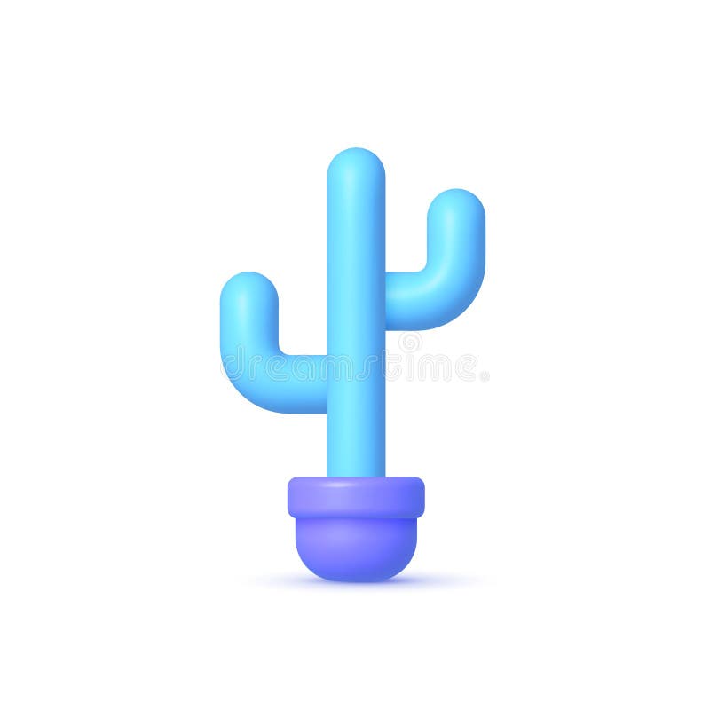 Modern Abstract Icon with Blue Cactus 3d on White Background for ...