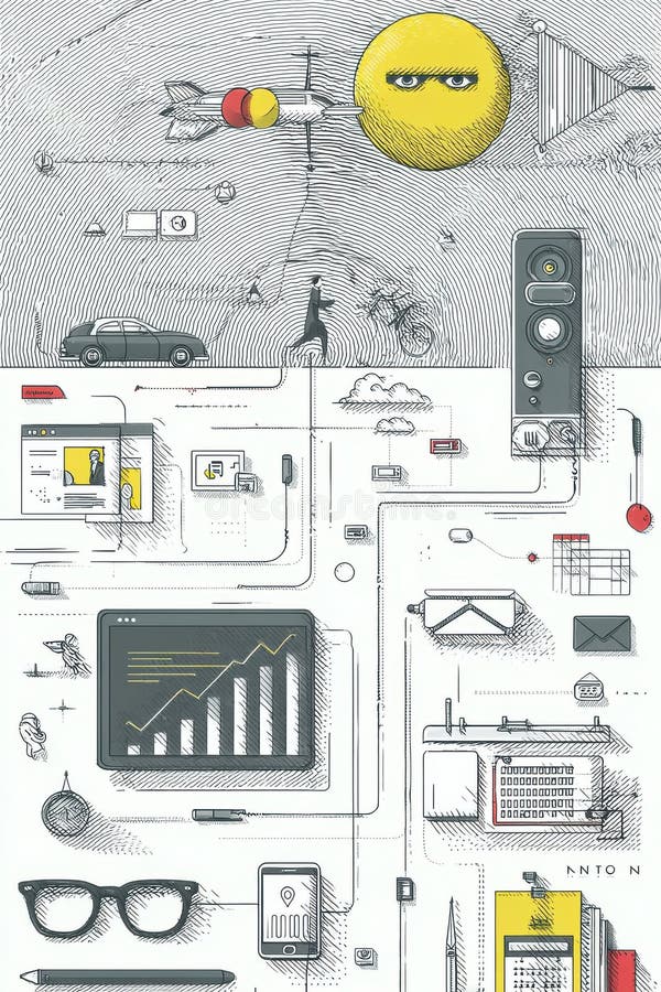 Modern Abstract Illustration Combining Technology, Data and Cloud ...