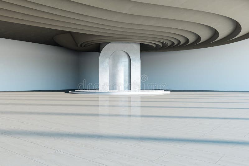 Modern Abstract Interior Design with Curved Ceiling and Polished Floor ...